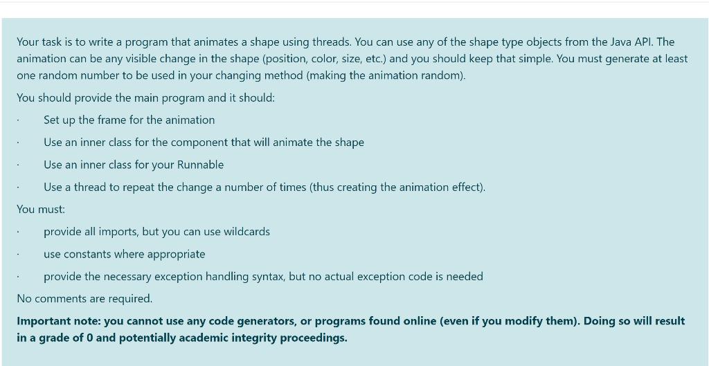 Solved Your task is to write a program that animates a shape | Chegg.com
