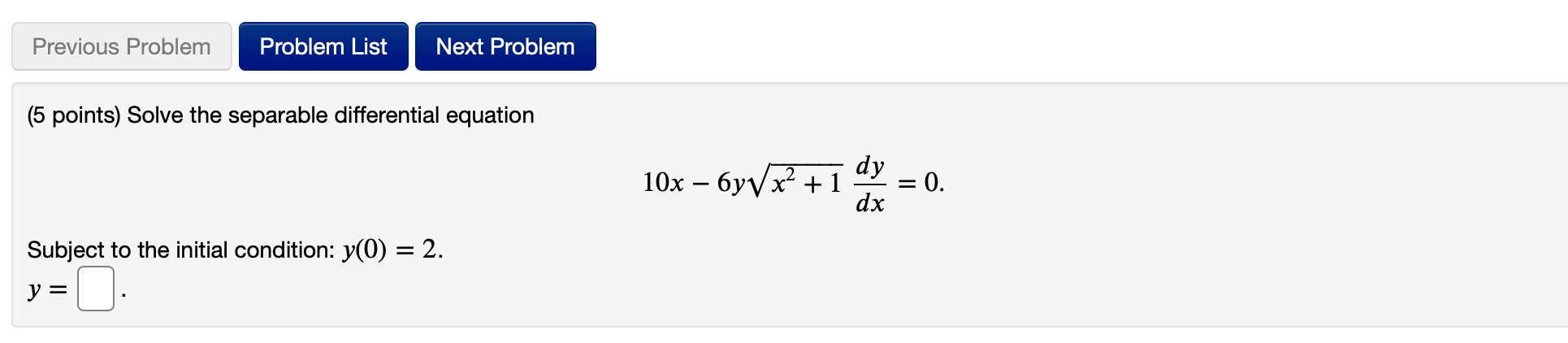 Solved Previous Problem Problem List Next Problem (5 points) | Chegg.com
