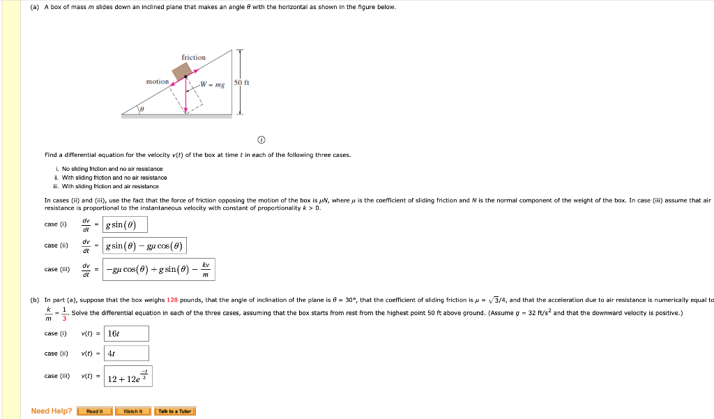 Solved (a) A box of mass m slides down an inclined plane | Chegg.com