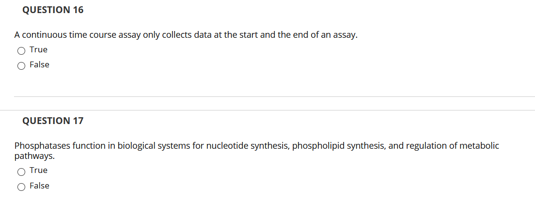 Solved QUESTION 16 A continuous time course assay only | Chegg.com