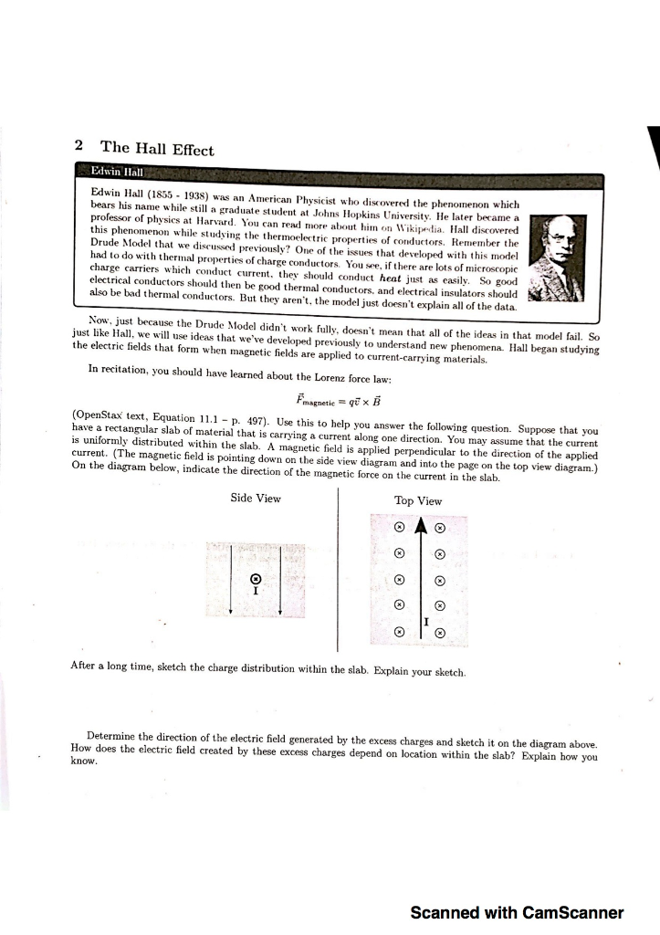 Solved 2 The Hall Effect Edwin lall Edwin Hall (1855 1938) | Chegg.com
