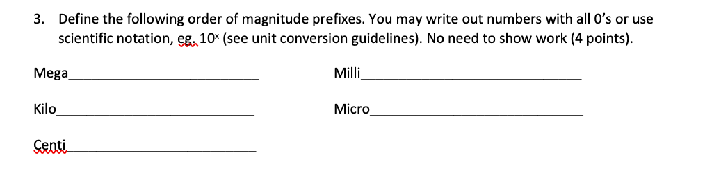 Solved 3. Define the following order of magnitude prefixes. | Chegg.com