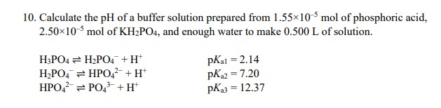 Solved Calculate the pH of a buffer solution prepared from | Chegg.com