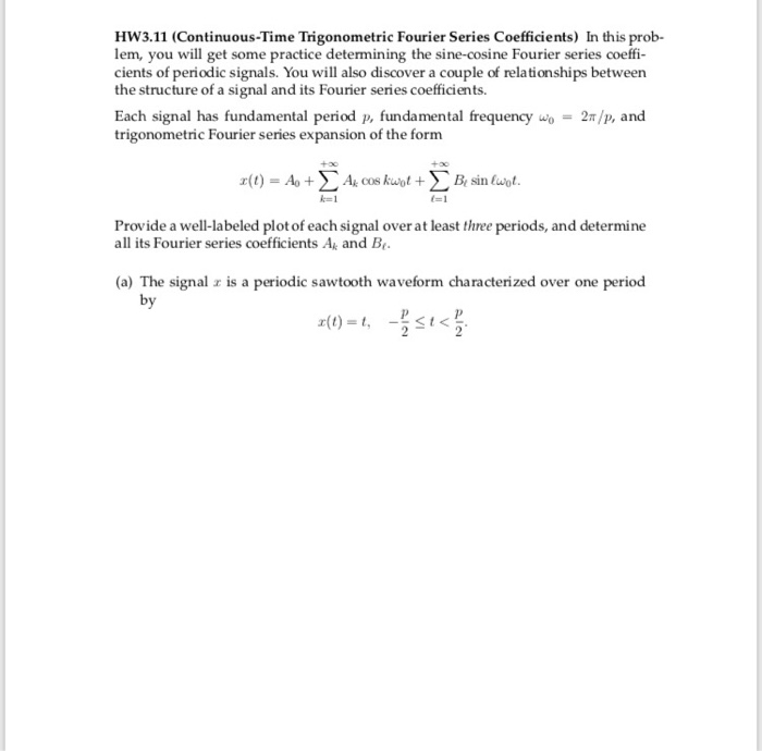 Solved HW3.11 (Continuous-Time Trigonometric Fourier Series | Chegg.com