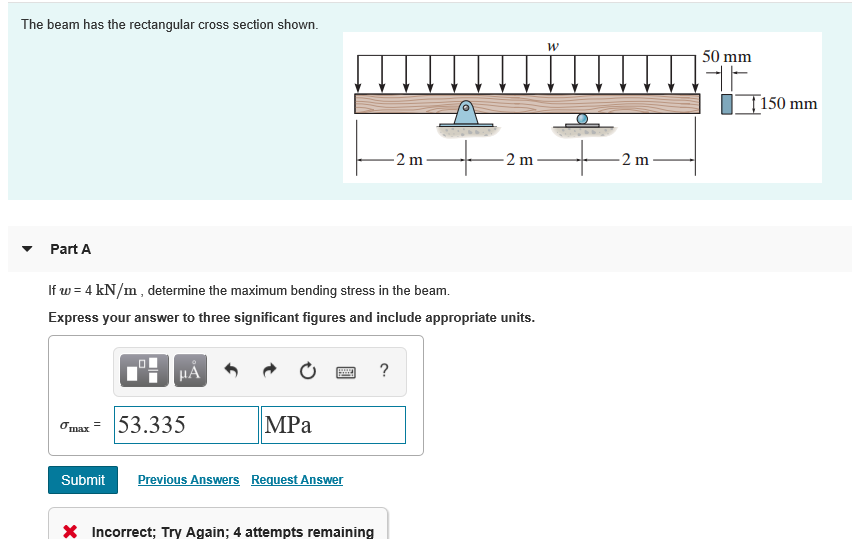 Solved The beam has the rectangular cross section shown. 50 | Chegg.com
