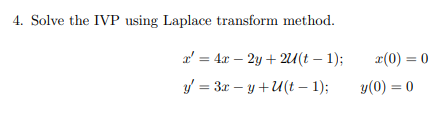 Solved 4. Solve the IVP using Laplace transform method. | Chegg.com