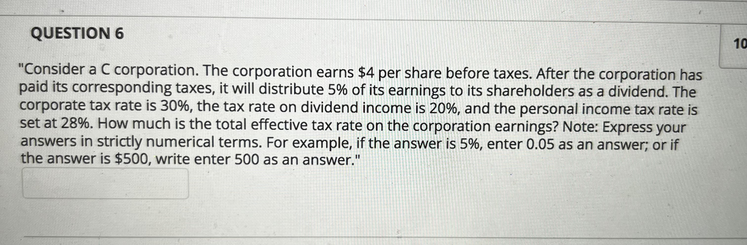 Solved "Consider a C corporation. The corporation earns $4 | Chegg.com