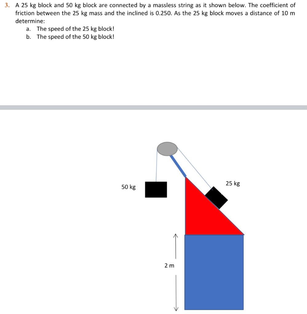 Solved 3. A 25 kg block and 50 kg block are connected by a | Chegg.com