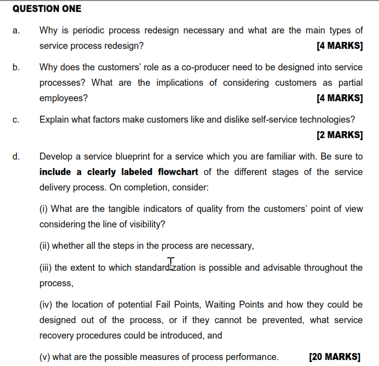 Solved QUESTION ONE a. Why is periodic process redesign | Chegg.com