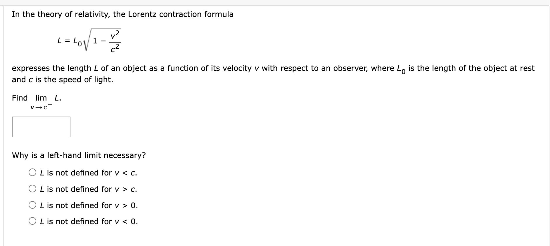 Solved In ﻿the theory of ﻿relativity, the Lorentz | Chegg.com