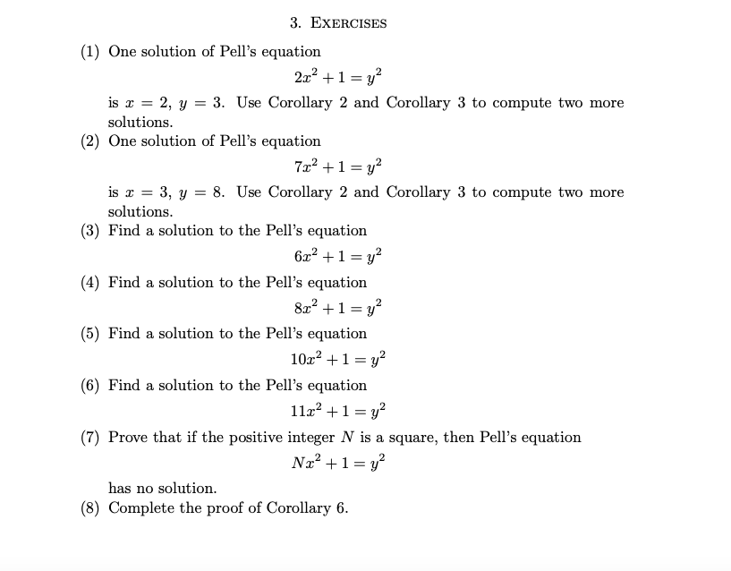 Solved 3. EXERCISES (1) One solution of Pell's equation 2x² | Chegg.com
