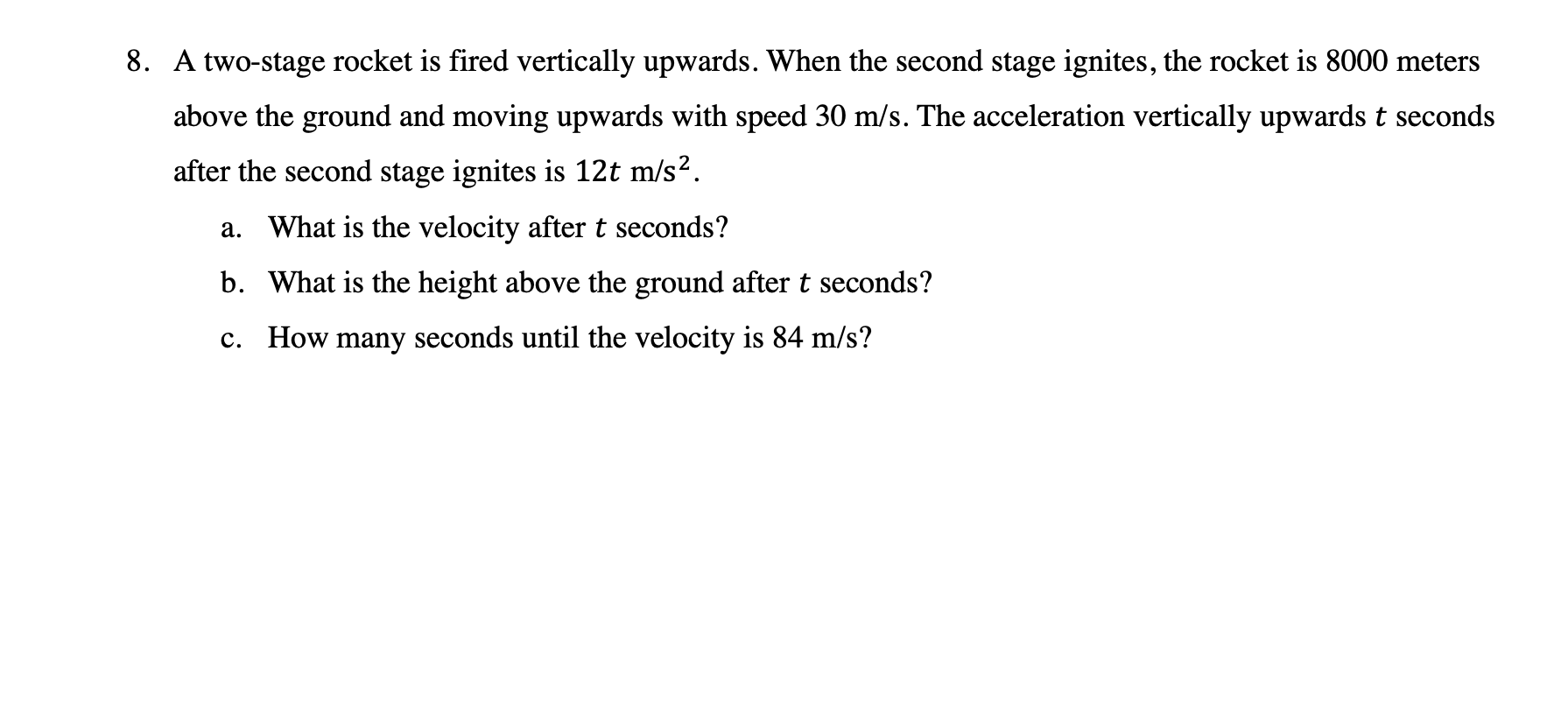 Solved 8. A two-stage rocket is fired vertically upwards. | Chegg.com