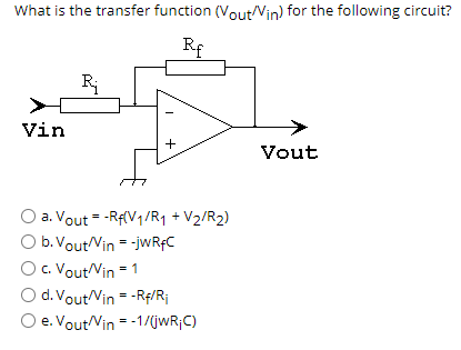 Solved What is ﻿the transfer function (Vout Vin ) ﻿for the | Chegg.com