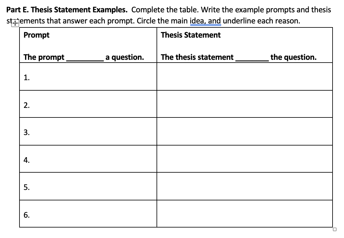 Complete the table. Write the example prompts and | Chegg.com