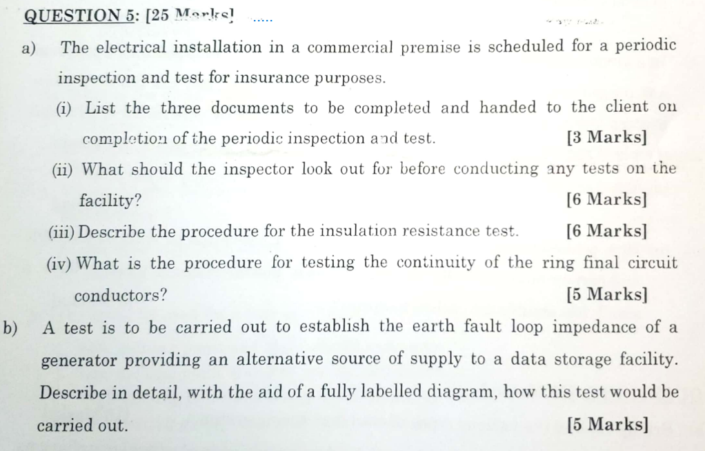 Solved QUESTION 5: [25 ﻿Morlec]a) ﻿The electrical | Chegg.com