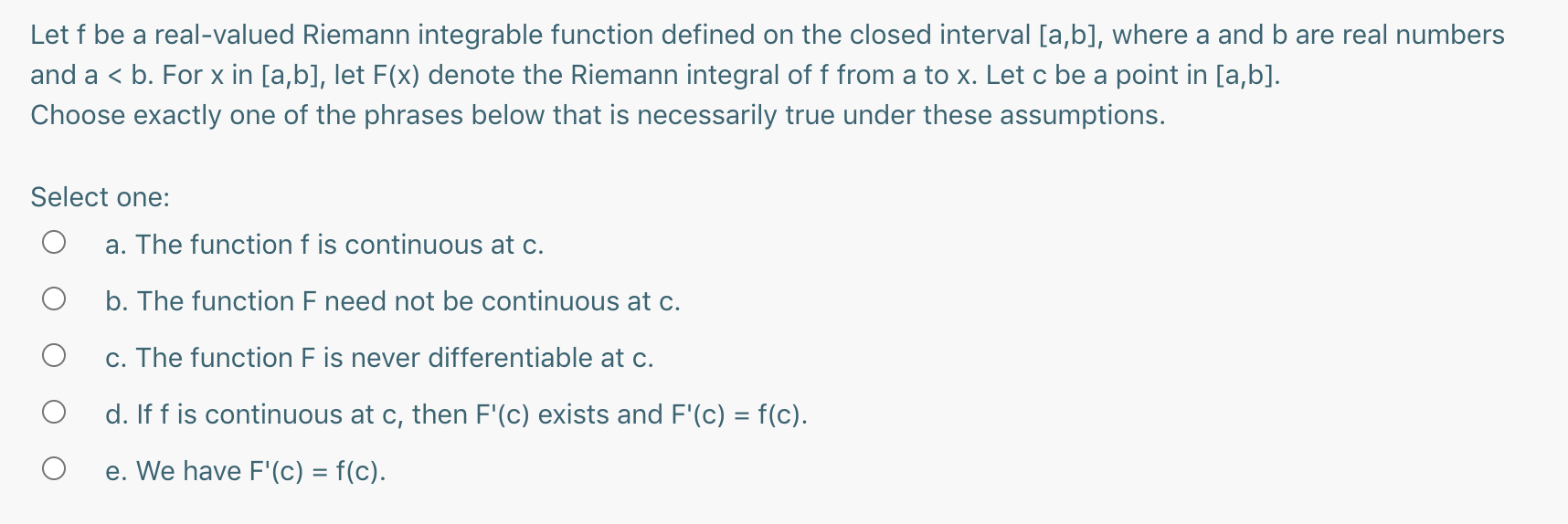 Solved Let f be a real-valued Riemann integrable function | Chegg.com