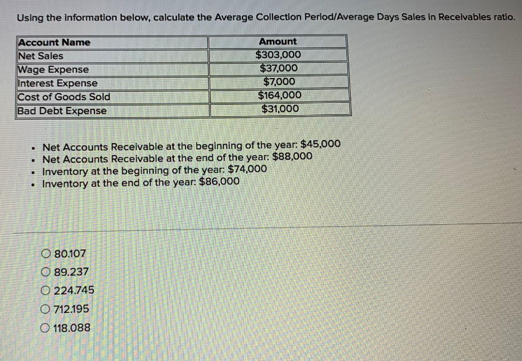 Solved Using the information below, calculate the Average | Chegg.com
