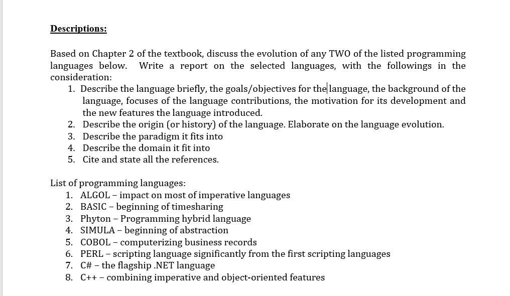 Solved Descriptions: Based on Chapter 2 of the textbook, | Chegg.com
