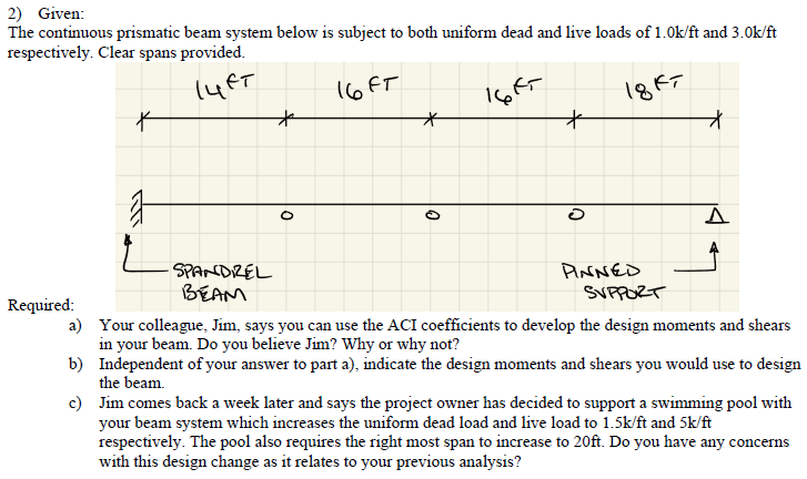 Solved 2) Given: The continuous prismatic beam system below | Chegg.com