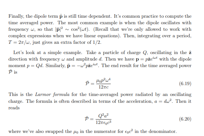 Solved . 6.2.2 Power Radiated: Larmor Formula We can look at | Chegg.com