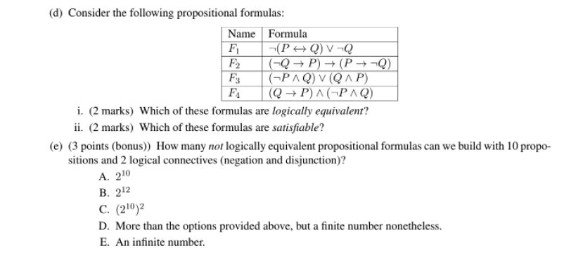Solved (d) Consider the following propositional formulas: | Chegg.com