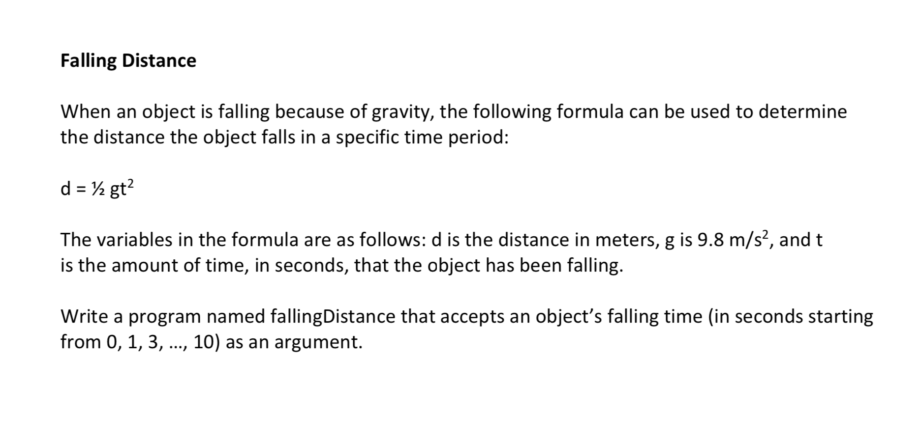 Solved Falling Distance When An Object Is Falling Because Of