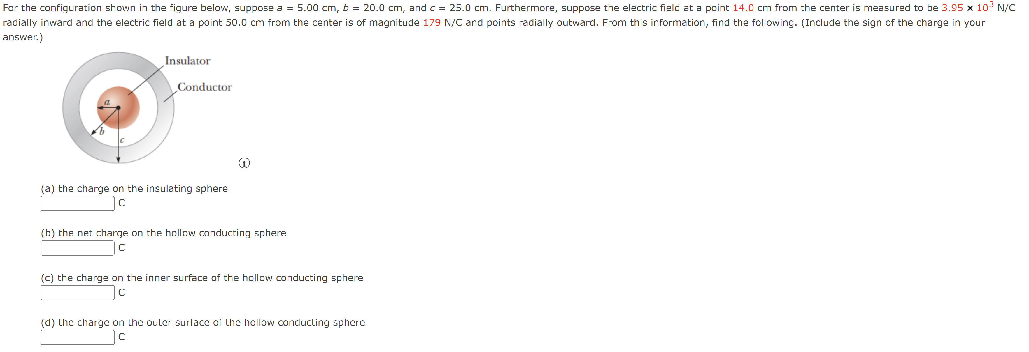 Solved answer.) (a) the charae on the insulating sphere C | Chegg.com