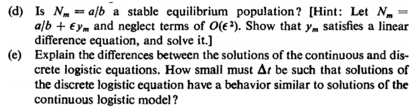 Solved (d) Is Nm = alb a stable equilibrium population? | Chegg.com