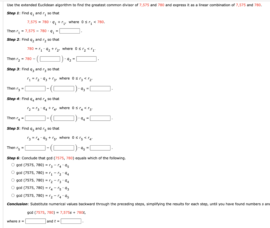 Solved Use the extended Euclidean algorithm to find the | Chegg.com