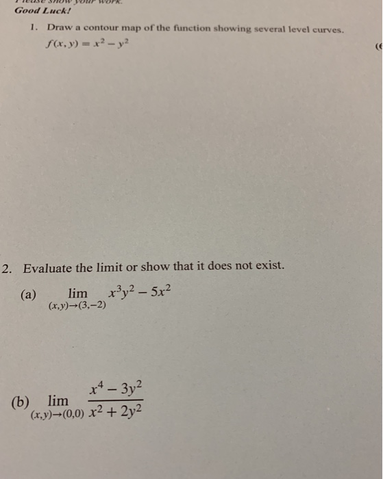 Solved Good Luck! 1. Draw a contour map of the function | Chegg.com