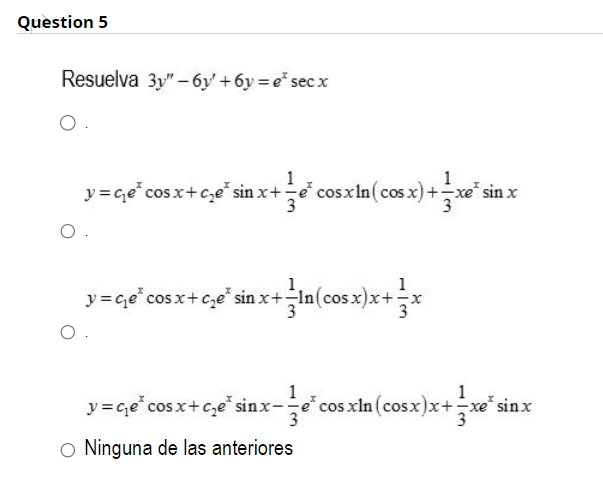 Solved esuelva 3y′′−6y′+6y=exsecx | Chegg.com