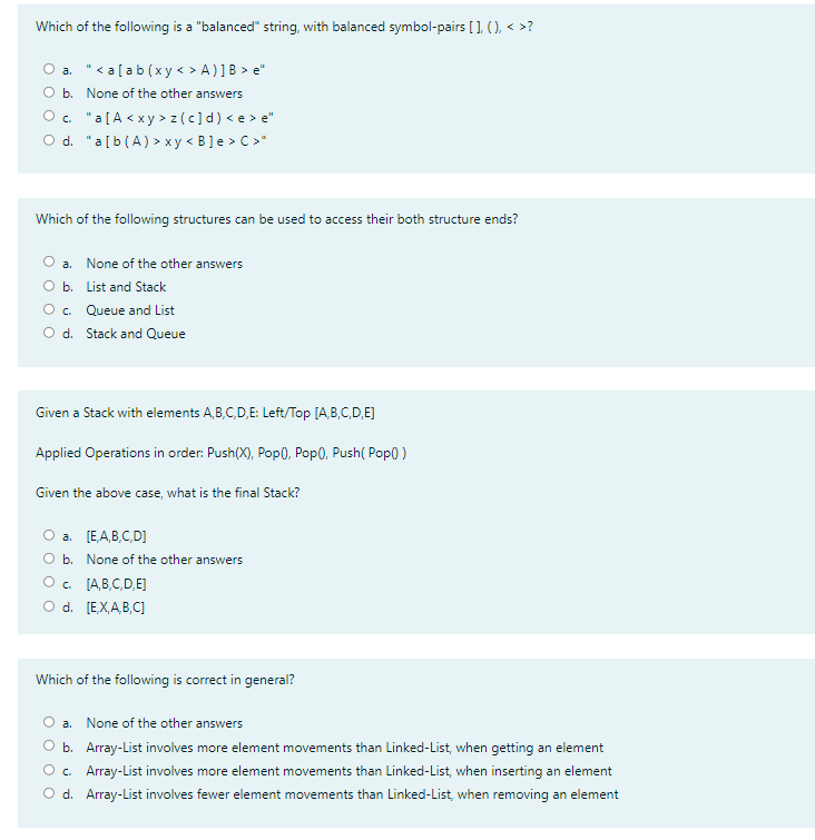 Solved Which of the following is a "balanced" string, with | Chegg.com