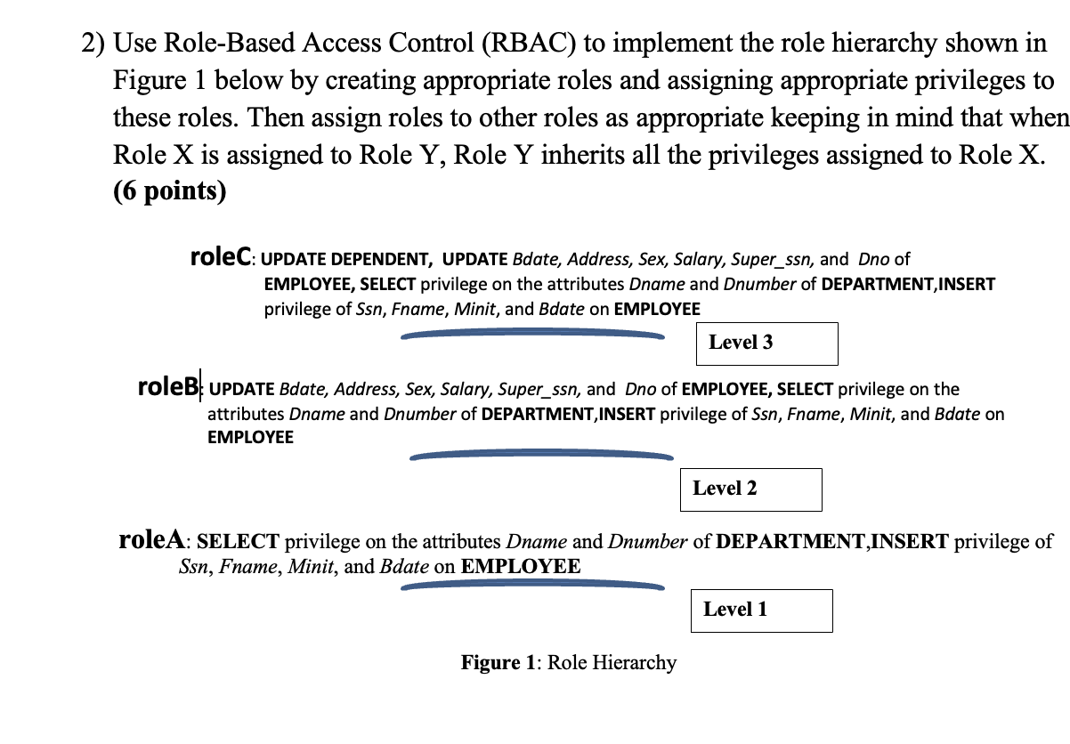 Solved 2) Use Role-Based Access Control (RBAC) to implement | Chegg.com