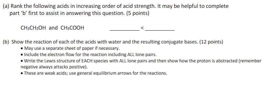 Solved (a) Rank the following acids in increasing order of | Chegg.com