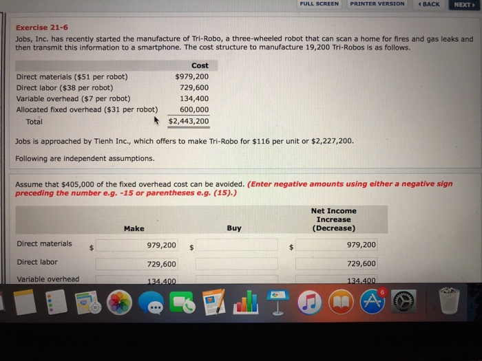 Solved | FULL SCREEN PRINTER VERSION ·BACK Exercise 21-6 | Chegg.com