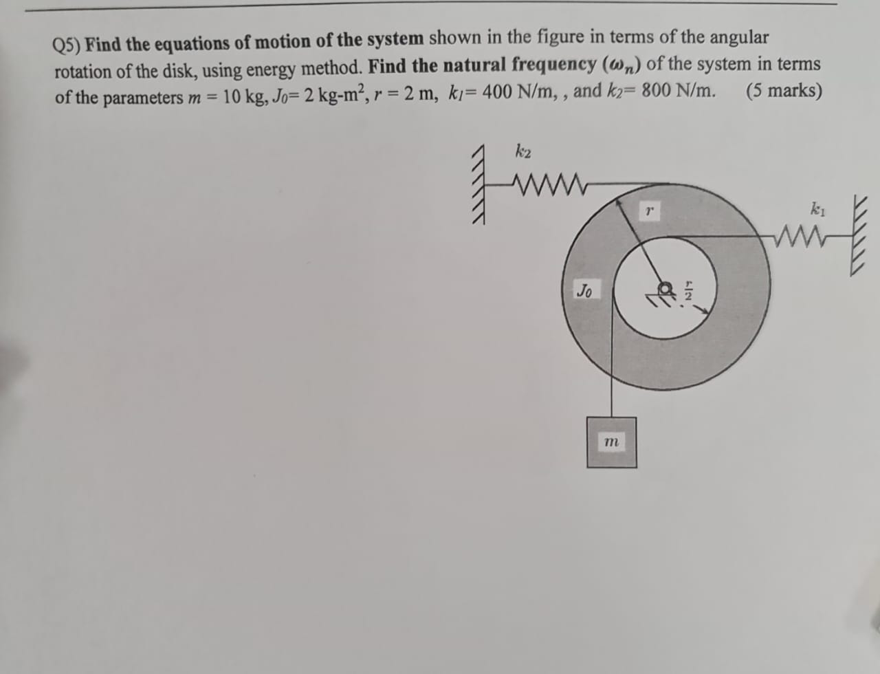 Solved Q5) Find the equations of motion of the system shown | Chegg.com