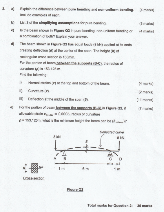 Solved a) Explain the difference between pure bending and | Chegg.com
