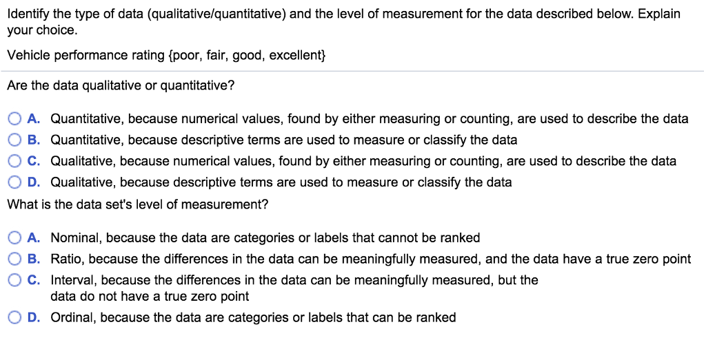 Solved Identify the type of data (qualitative/quantitative) | Chegg.com
