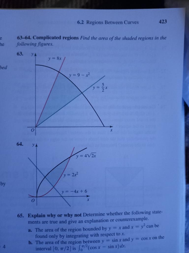 Solved 6.2 Regions Between Curves 423 he 63–64. Complicated | Chegg.com
