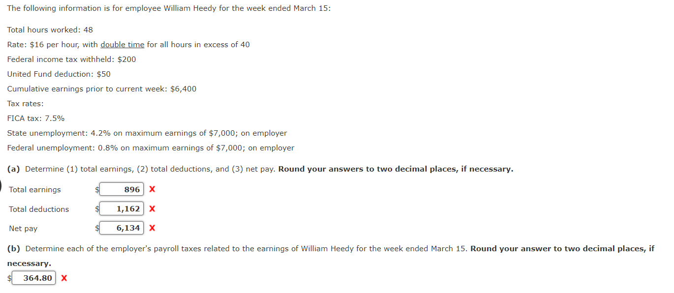 Solved The following information is for employee William | Chegg.com