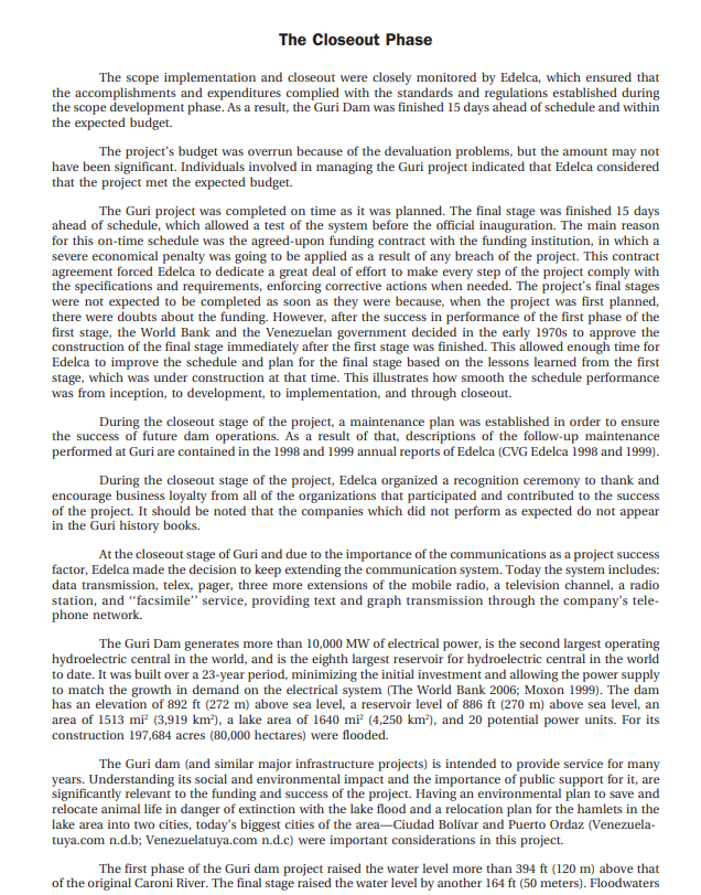 Solved The Closeout Phase The scope implementation and | Chegg.com