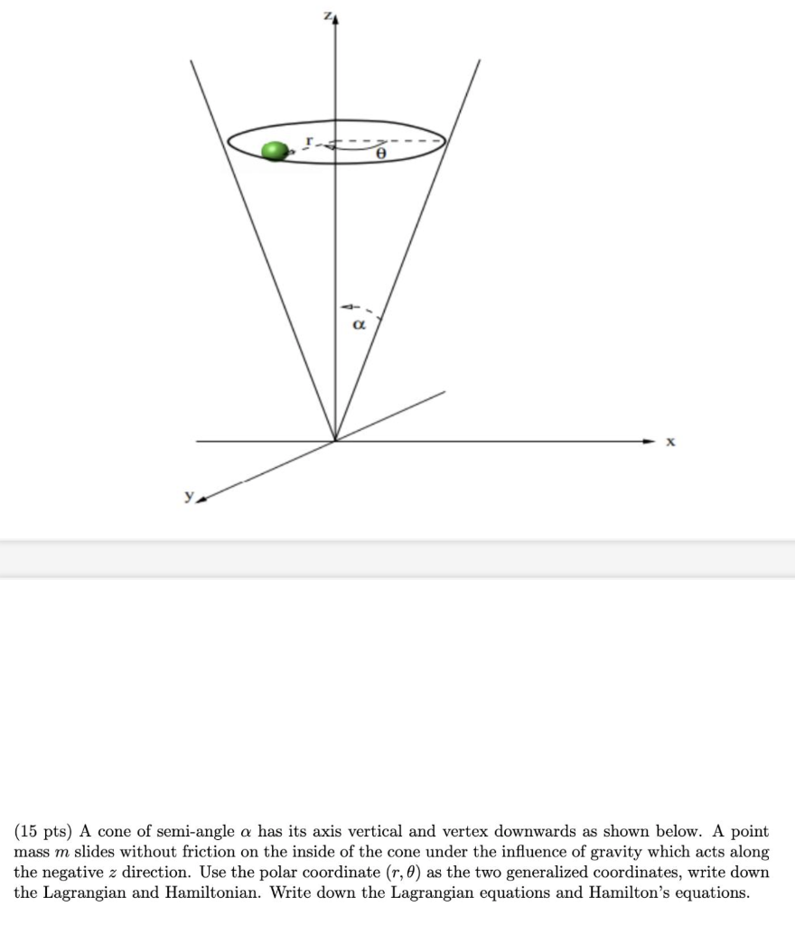 Solved Ꮎ y (15 pts) A cone of semi-angle a has its axis | Chegg.com