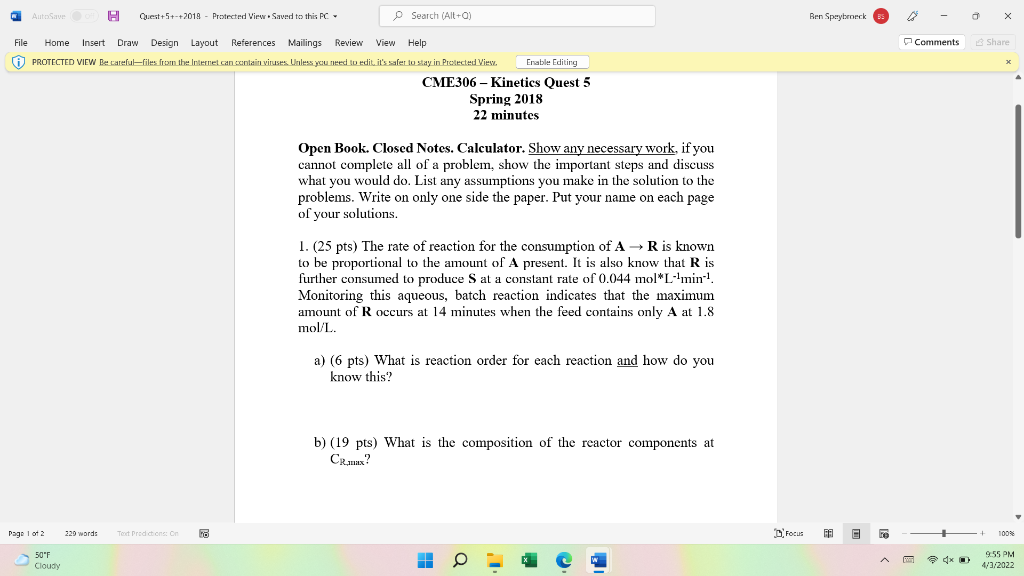 Solved AutoSave H Quest+5+-+2018 - Protected ViewSaved to | Chegg.com