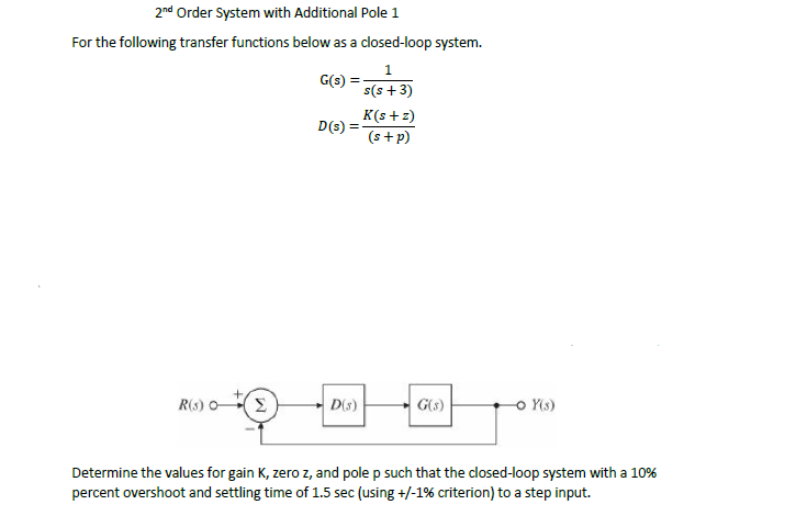 Solved 2nd Order System with Additional Pole 1 For the | Chegg.com