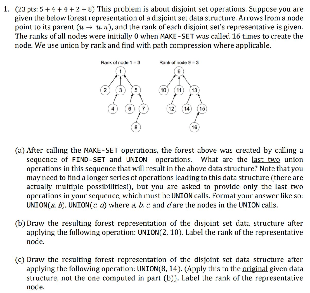 1. (23 pts: 5 4 4 2 8) This problem is about disjoint | Chegg.com
