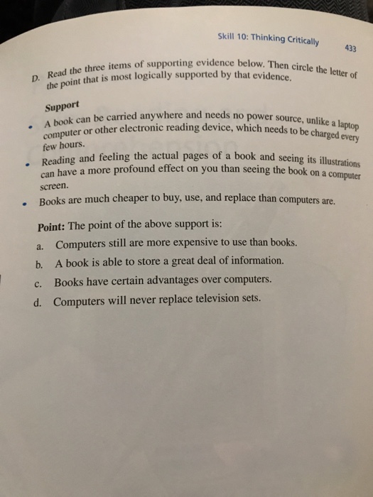 Solved Reading Comprehension Skills Below is a point | Chegg.com