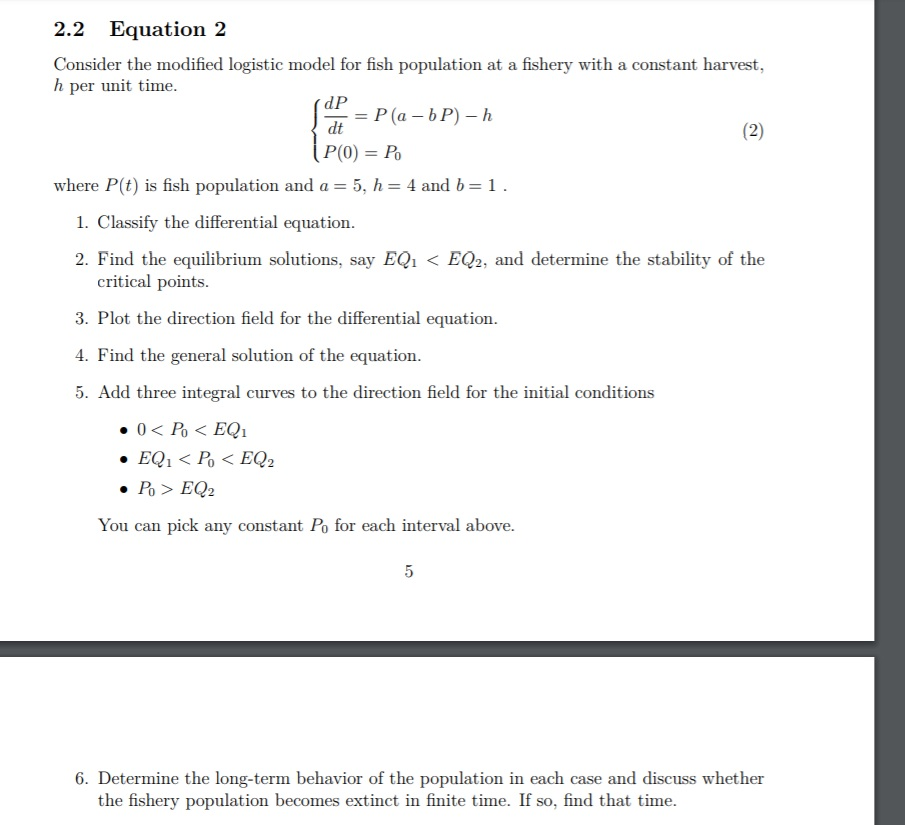 Solved 2 2 Equation 2 Consider The Modified Logistic Model