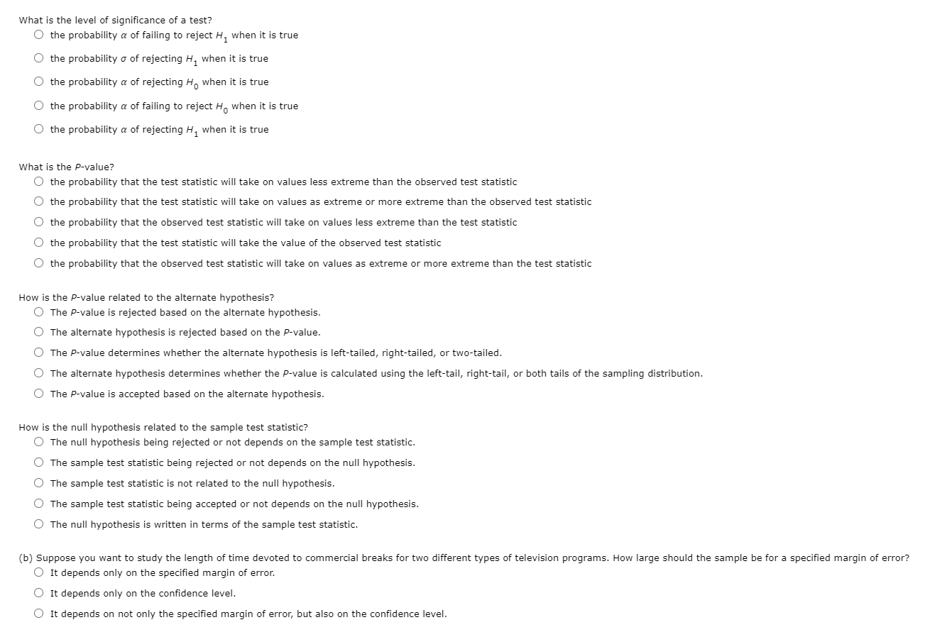 Solved What is the level of significance of a test? the | Chegg.com
