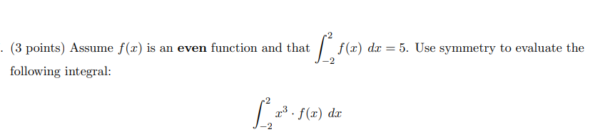 Solved (3 points) Assume f(x) is an even function and that | Chegg.com
