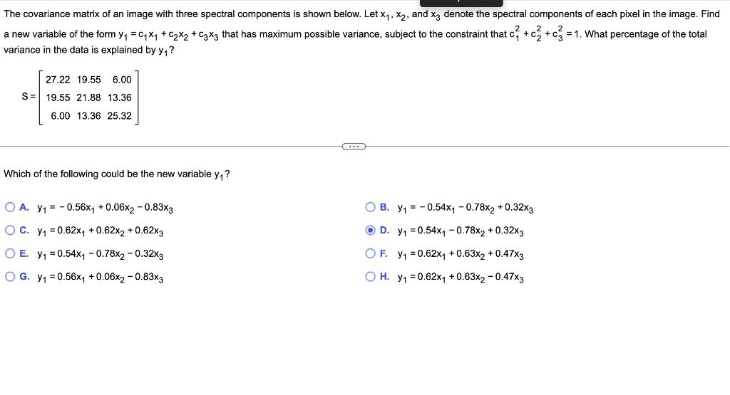 Solved The covariance matrix of an image with three spectral | Chegg.com